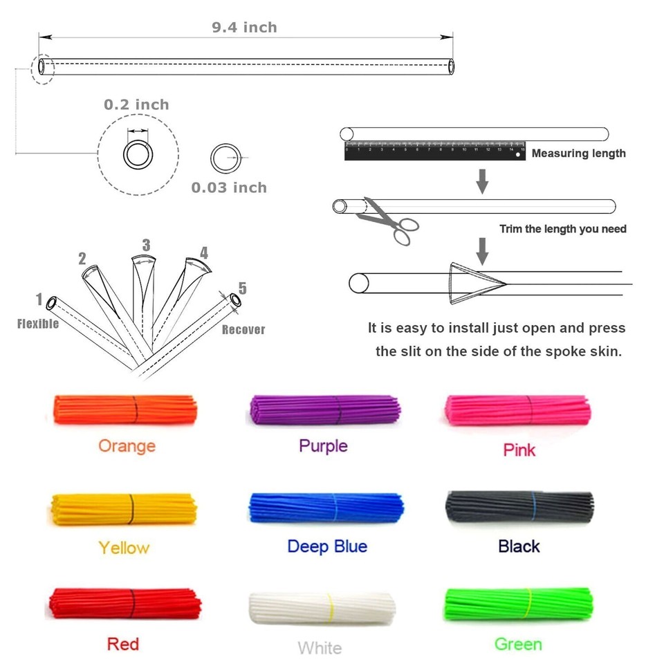 72PCS Motorcycle Dirt Bike Spoke Skins Covers Wraps Wheel RimGuard ...