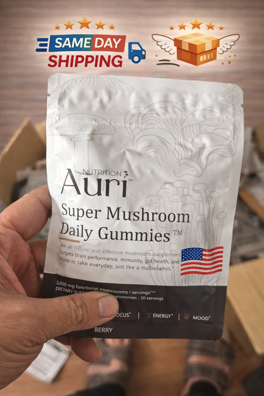 Auri Super Mushroom Daily Gummies, 12 Mushroom Blend with Chaga 60 ...