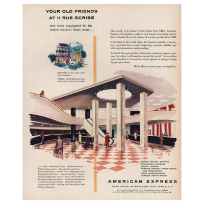 1956 American Express: Your Old Friends 11 Rue Scribe Vintage Print Ad ...