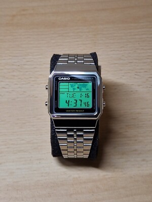 GREEN 🟩 Casio Classic World Time Silver A500WE Mod Custom Display Retro ...