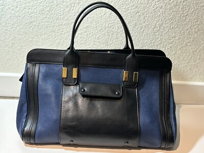 Chloe Alice Satchel Hand Bag Tote Blue & Black Leather 100% Authentic ...