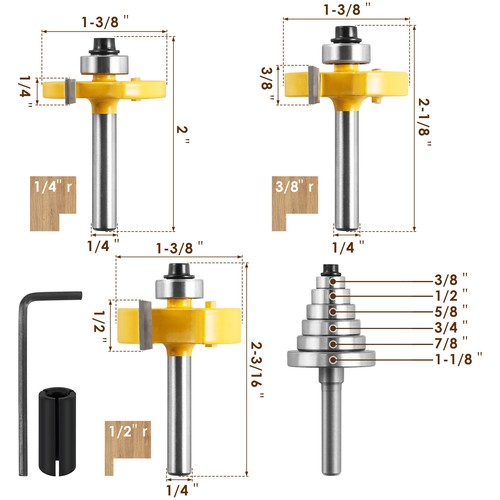 1/4 Inch Shank Rabbet Router Bit Set Wood Rabbeting Router Bit with 6 ...