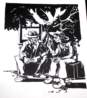 Vintage Lithograph Art Print Two Men Talking Under a Tree 1920s Image ...