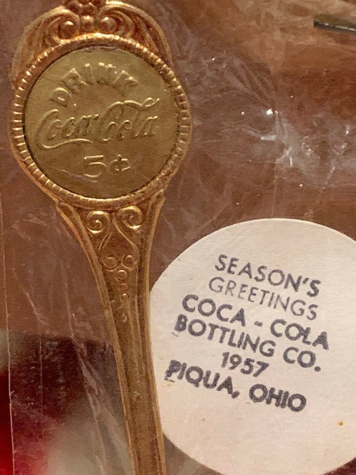 RARE GOLD 1957 DRINK Coca Cola Bottle 5 Cent SPOON Coke LTD Bottling Co ...