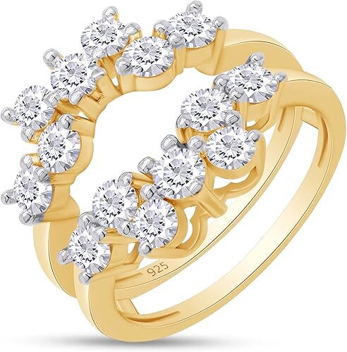 1.33ct Lab Grown Diamond Sunburst Halo Guard Ring in 14K Gold Plated ...