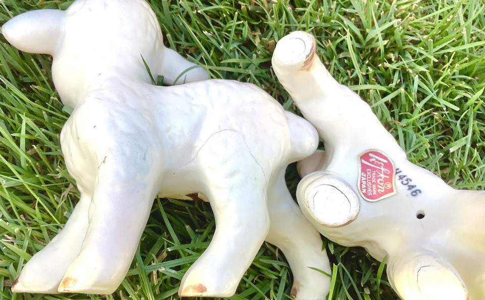 Vintage LaMB Lefton EASTER BaBY FiGuRiNe Sheep JAPAN PorCeLaiN SET ...