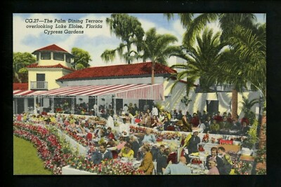 Florida FL postcard Cypress Gardens linen Curt Teich Palm Restaurant ...