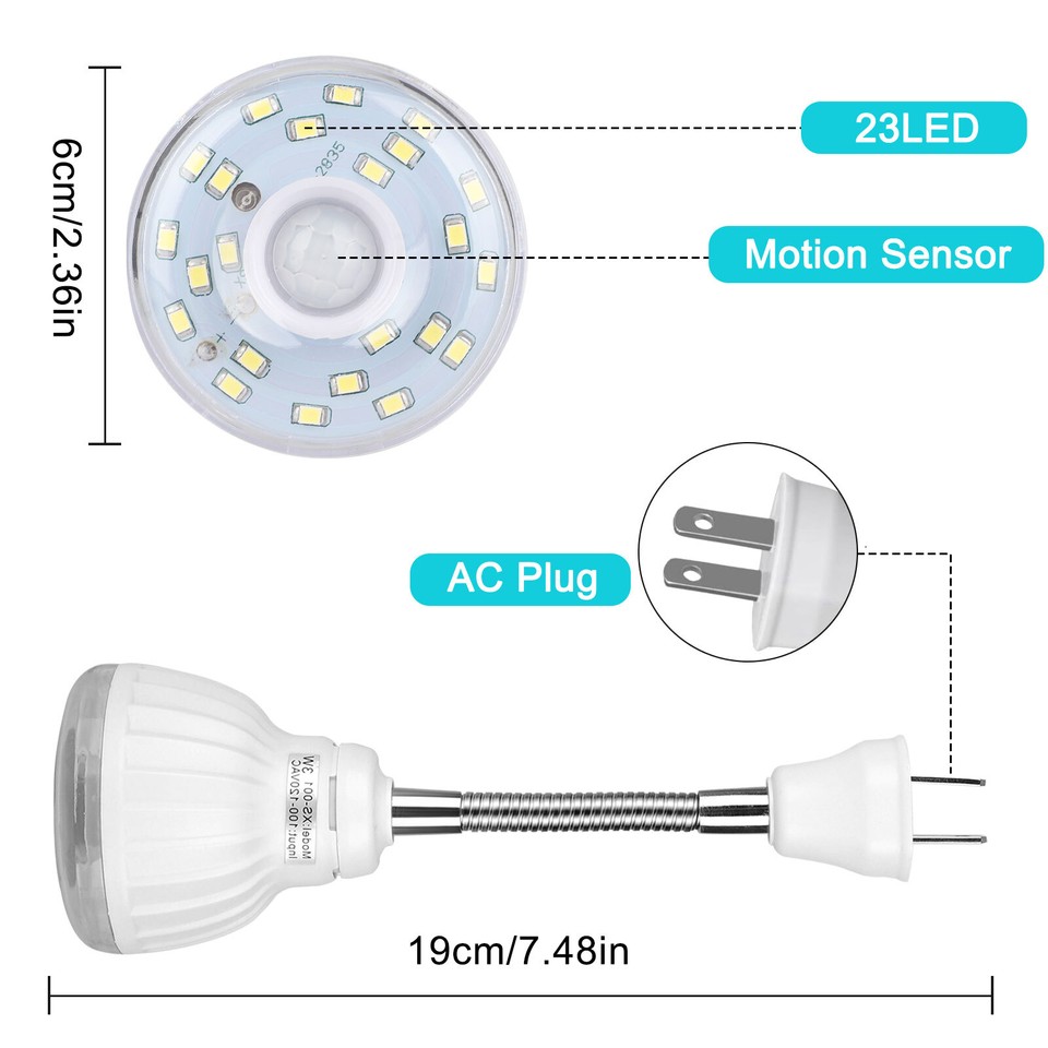 LED Motion-Activated Sensor Night Light AC Outlet Plug-In Indoor Wall ...