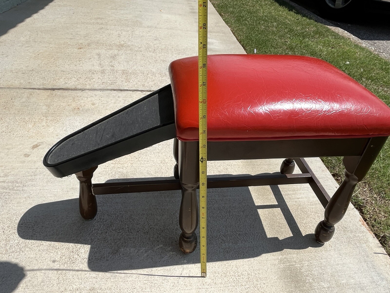 Vtg Mid-Century Shoe Store Fitting Stool Wood Vinyl Rare Red MCM Shelby ...