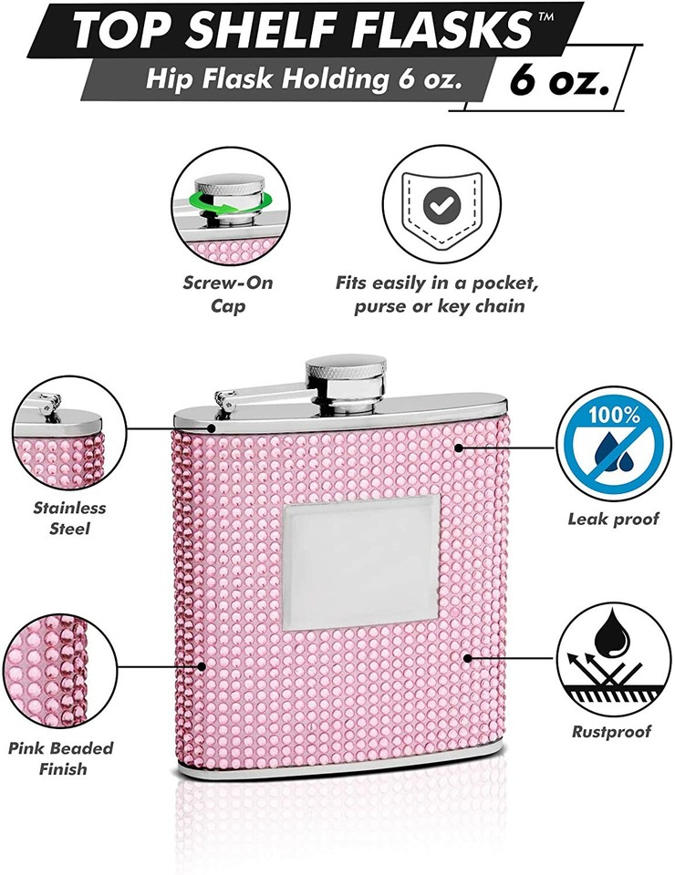 6 oz Pink Crystal Flask for Women - Personalized for FREE | eBay