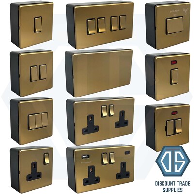Antique Gold Screwless Switches & Sockets with Black Surface Pattress ...