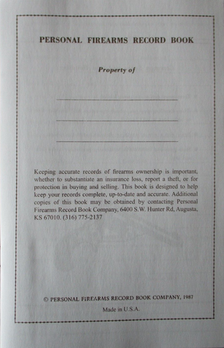 Personal Firearms Record Book by PFRB | eBay