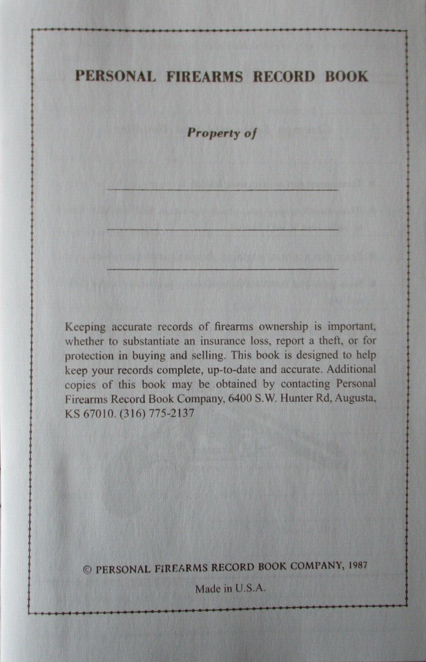 Personal Firearms Record Book by PFRB | eBay