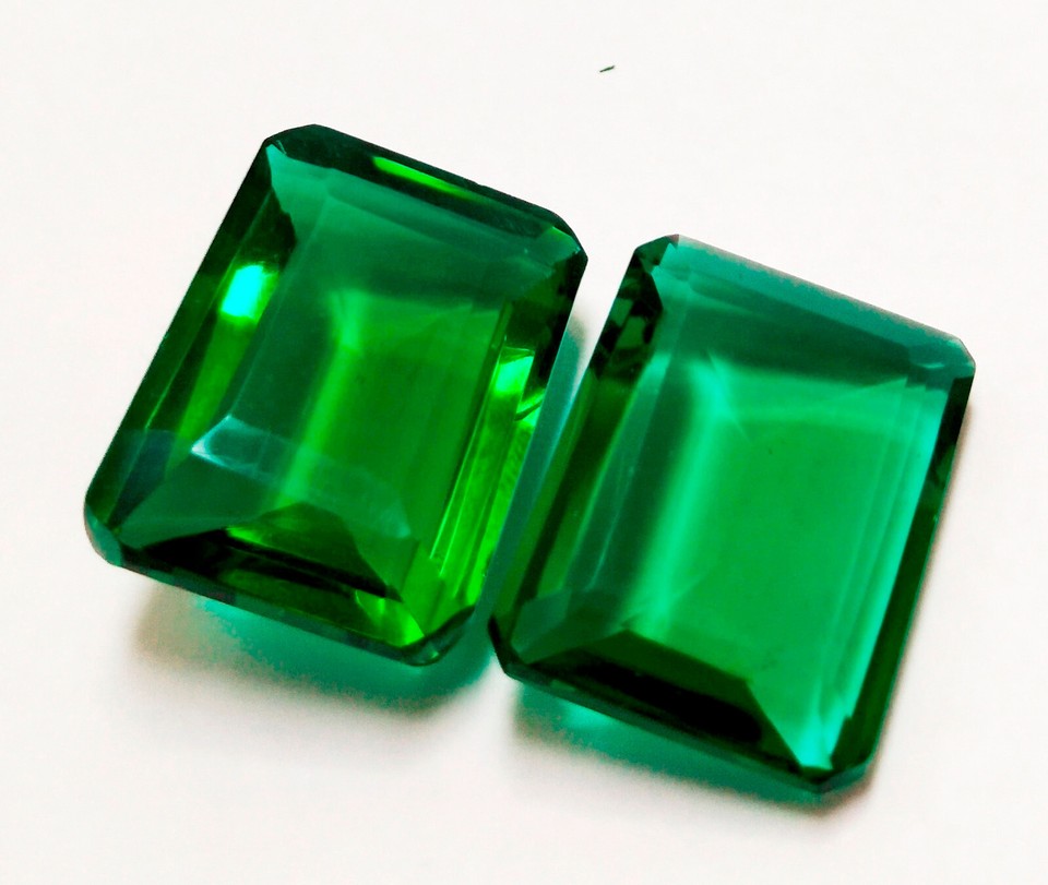 Lab-Created Green Color Glass Emerald Loose Gemstone Lot Emerald Cut 70 ...