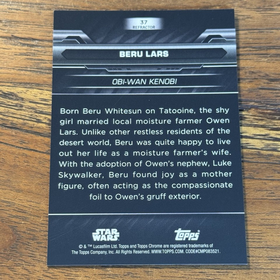 Beru Lars 2024 Topps Chrome Black Star Wars REFRACTOR 107/199 Card #37 ...