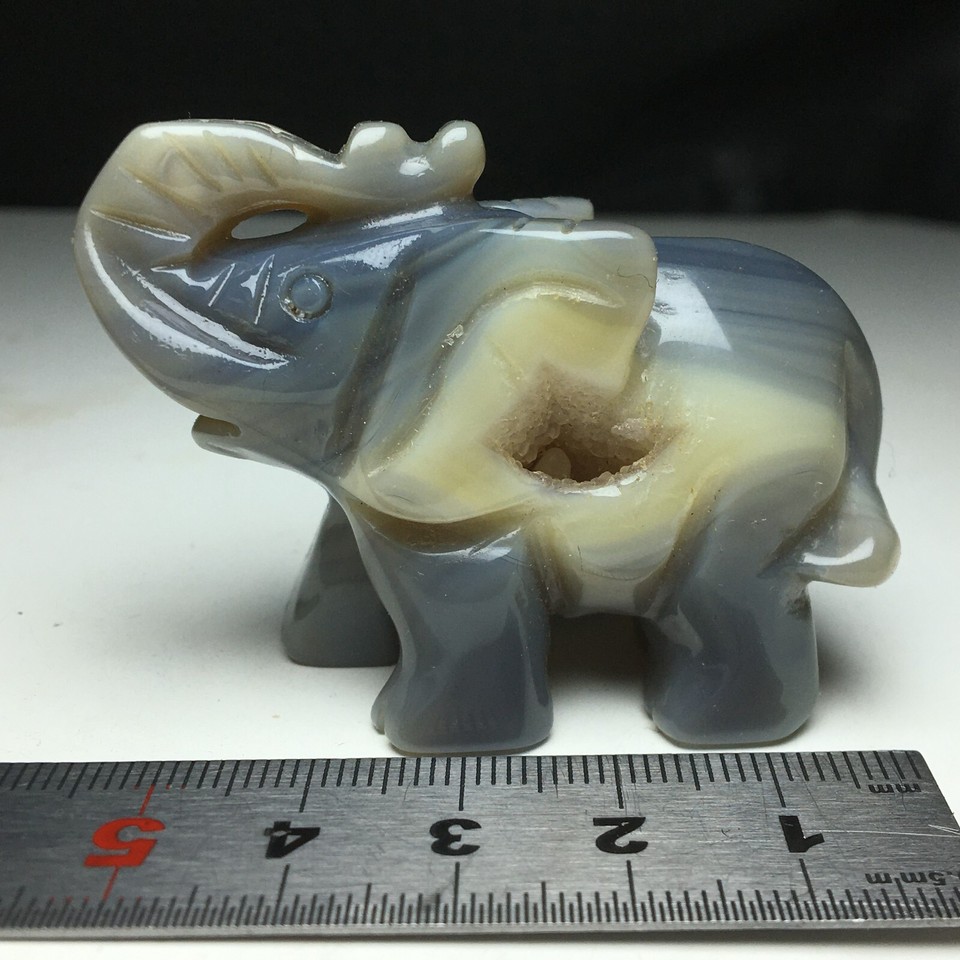 Natural Crystal Mineral Specimen.Geode Agate. Hand-carved Elephant ...