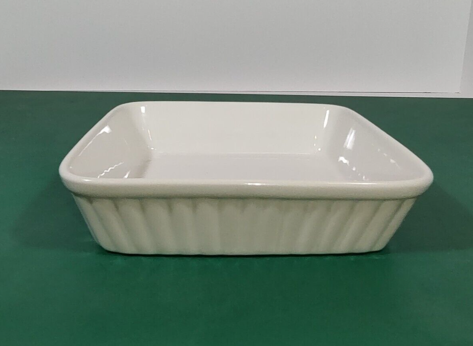 White Ribbed Ceramic / Stoneware 6”x6” Square Baking Dish - "OVEN PROOF ...