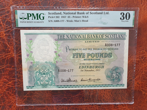 Old banknote PMG from Scotland, National Bank of Scotland Ltd. 5 pounds ...