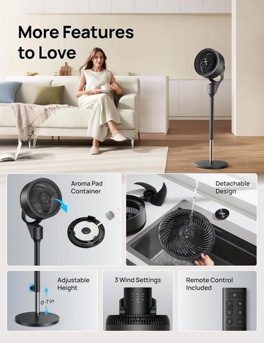 Dreo Fan for Bedroom, 80° Oscillating Standing Fan, 25dB Quiet, 80ft ...