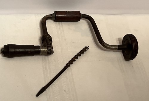 Vintage Ratcheting Hand Drill With Wood Handles & 1 Drill Bit 14 ...