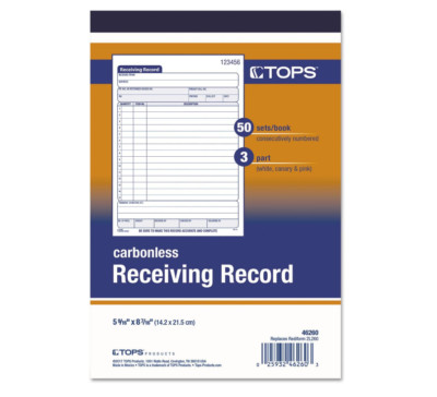 Tops® Receiving Record Book, Three-Part Carbonless, 50 Sets (TOP46260 ...