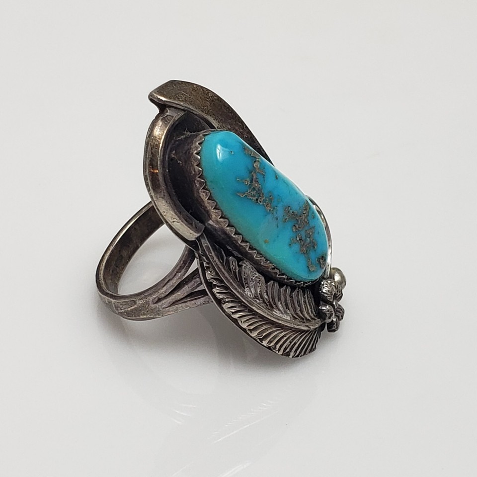 Navajo Signed Henry Sandoval Sterling Silver Turquoise Feather Ring ...