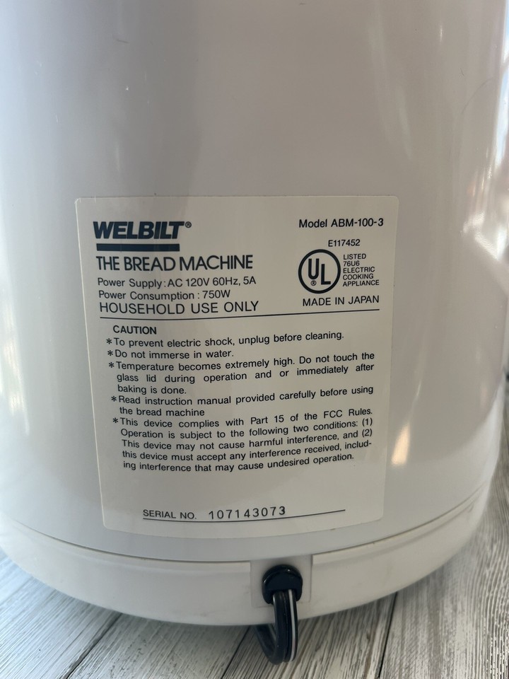 WELBILT The Bread Machine Maker ABM-100-3 Baking Proofing Loaf - CLEAN ...