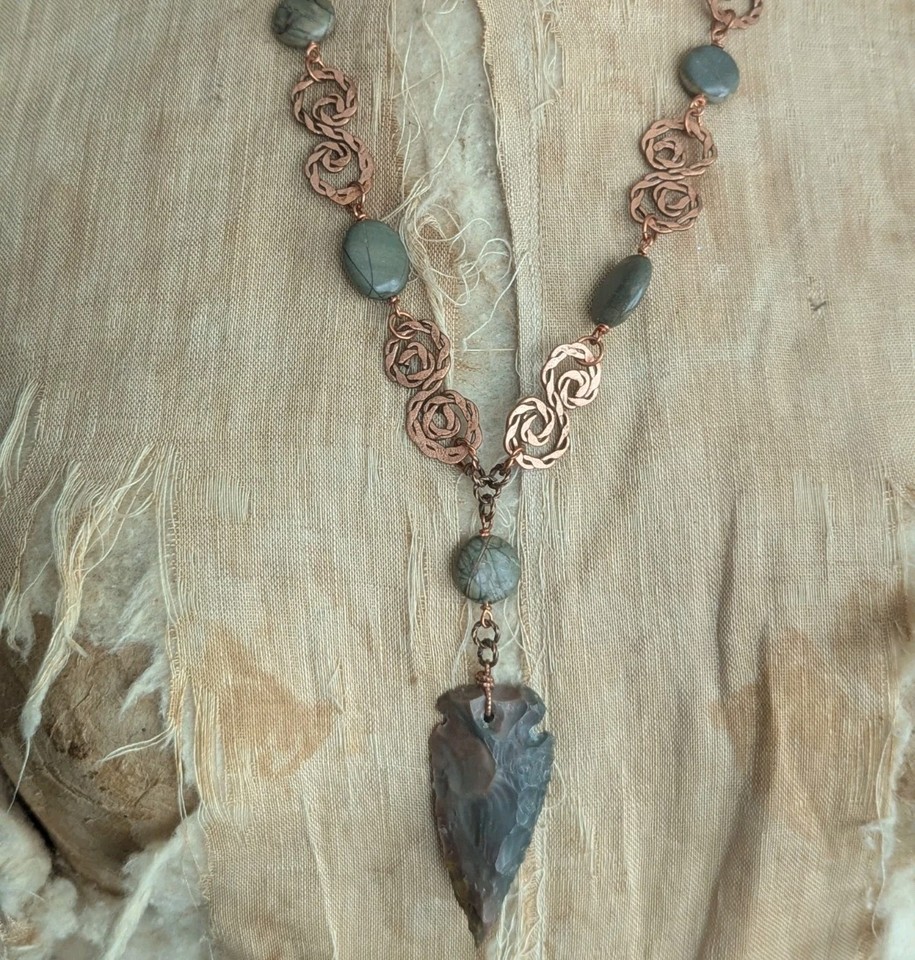 Handmade Jasper Wire Wrapped Arrowhead Necklace Artisan Metalwork Stone Jewelry | eBay