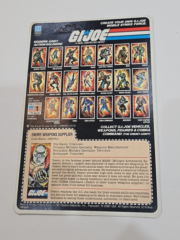 Gi Joe 1983 Destro Uncut Cardback Full Card Original Unpunched | eBay