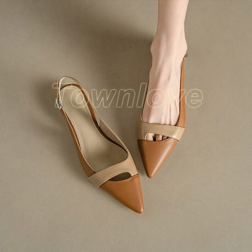 Women Pumps Slip on Pointed Toe Flat Low Heel Slingback Shoes Sandals ...