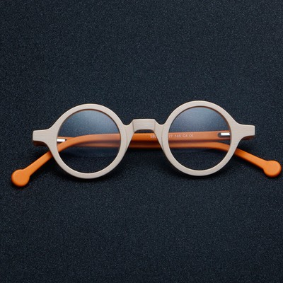Fashion Wood Acetate Retro Eyeglass Frame Round Spectacles Spring hinge ...