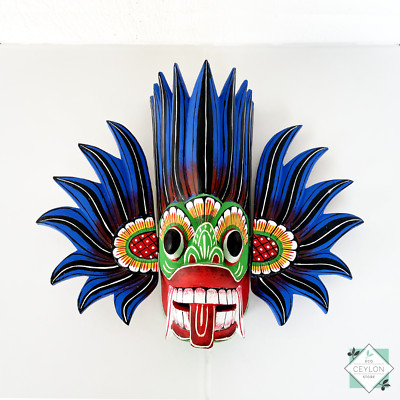 Hand Carved Wooden Blue Color Wall Decor Gini Raksha Mask | eBay