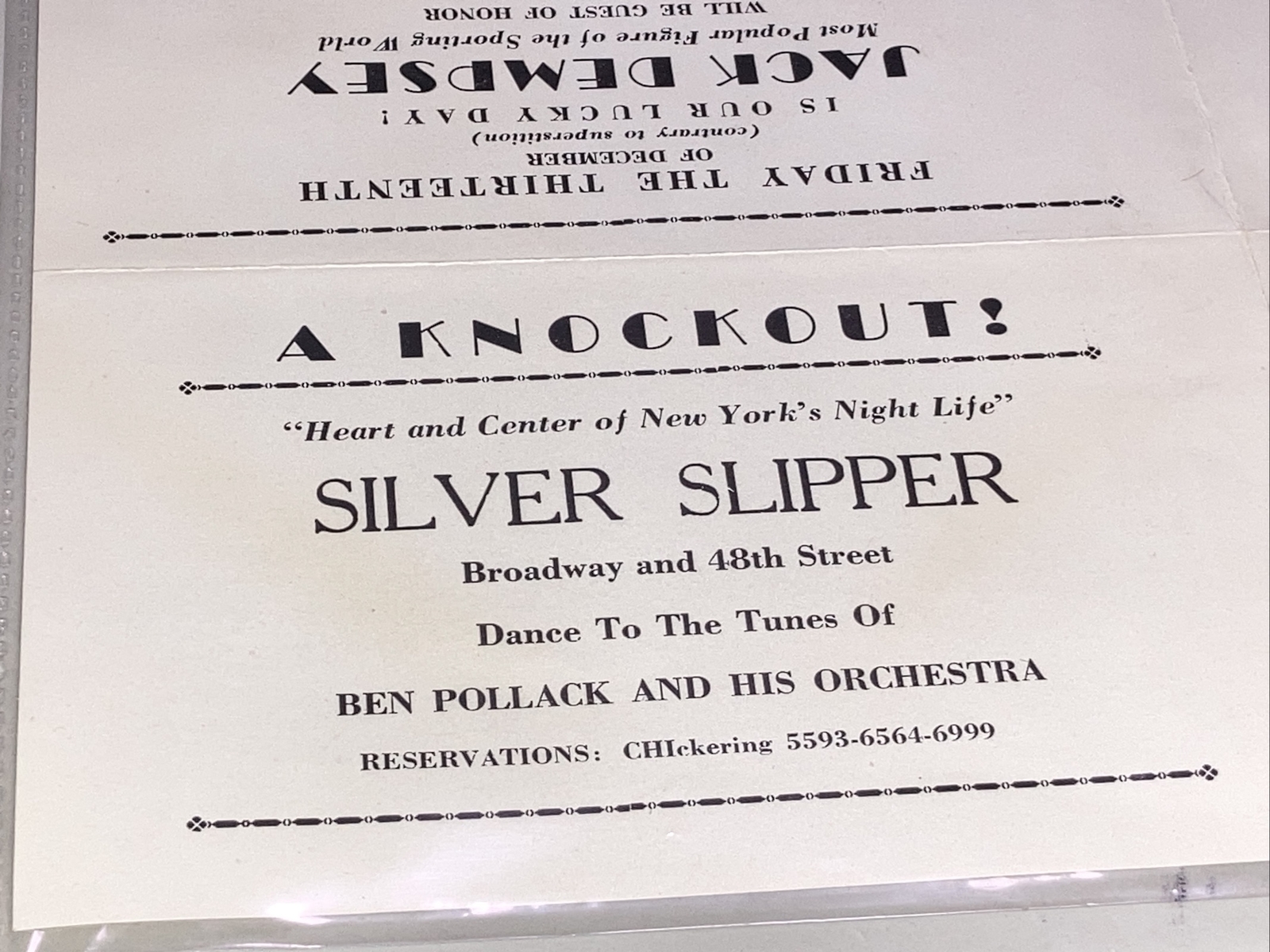 Original Brochure Silver Slipper Club w/Jack Dempsey (Tunney)ca.1926 ...