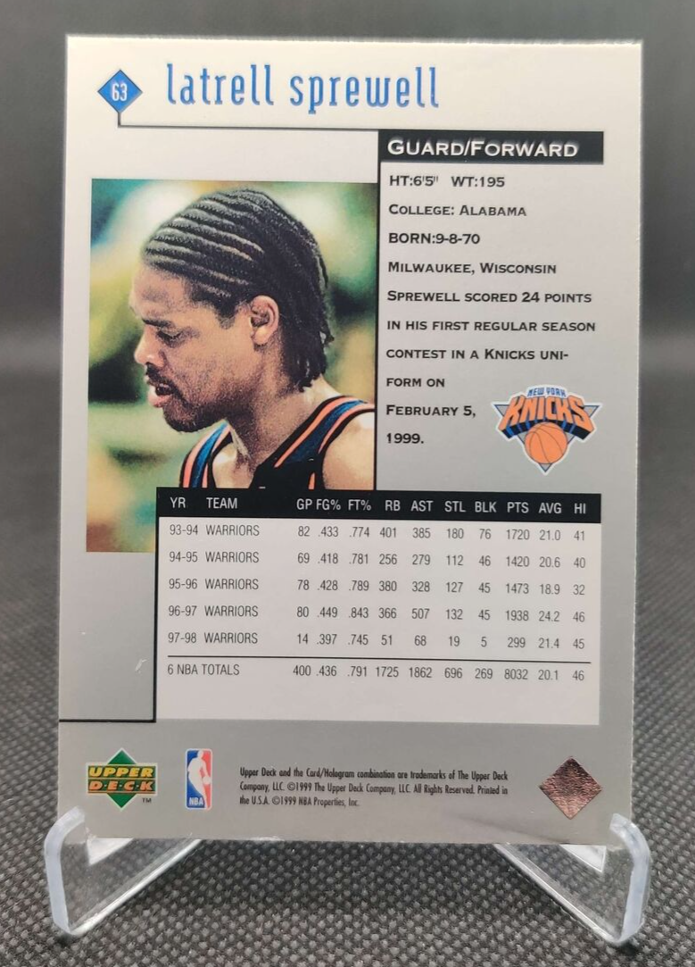 1998-99 Upper Deck Black Diamond #63 Latrell Sprewell New York Knicks ...