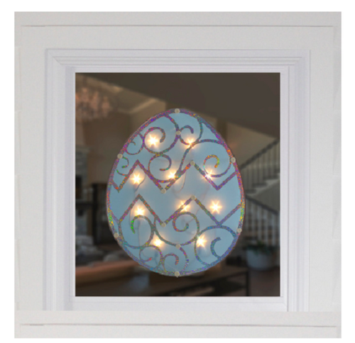 12"H x 10"W Lighted Blue Shimmery Easter Egg Window Silhouette ...