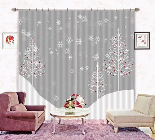 3D Grey Snow Day G25 Christmas Window Photo Curtain Fabric Quality An ...