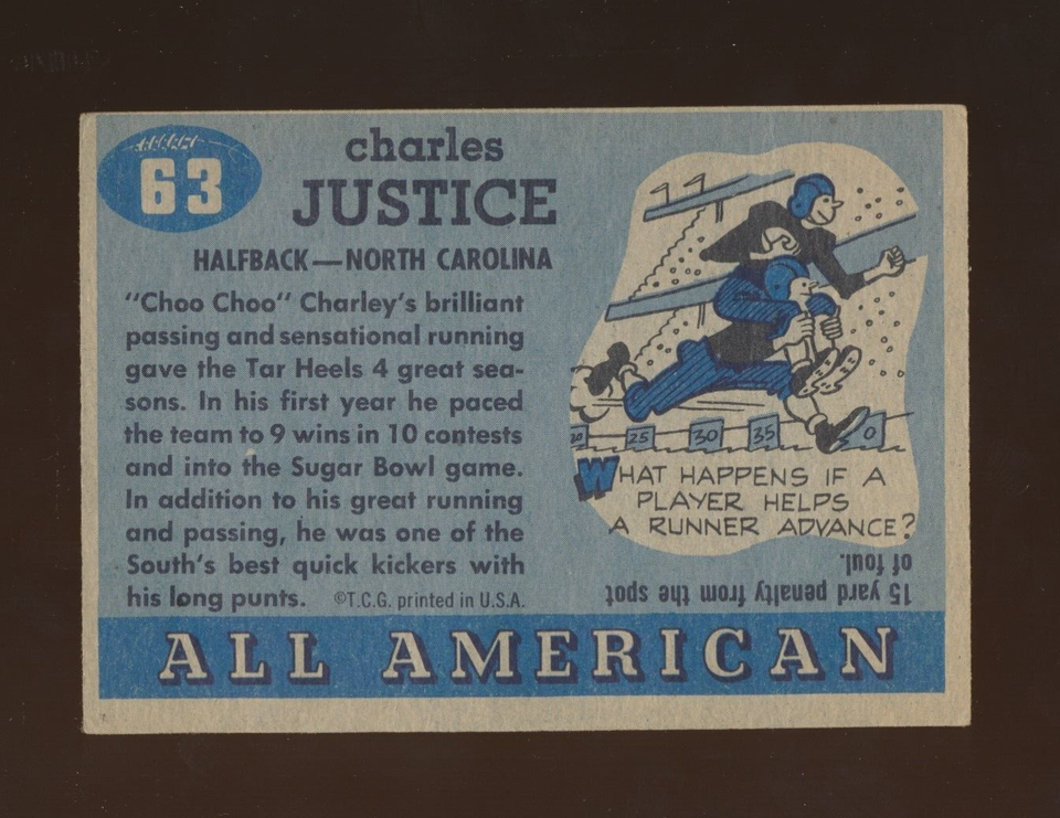 1955 Topps "All-American" Football -#63 CHARLIE JUSTICE (North Carolina ...