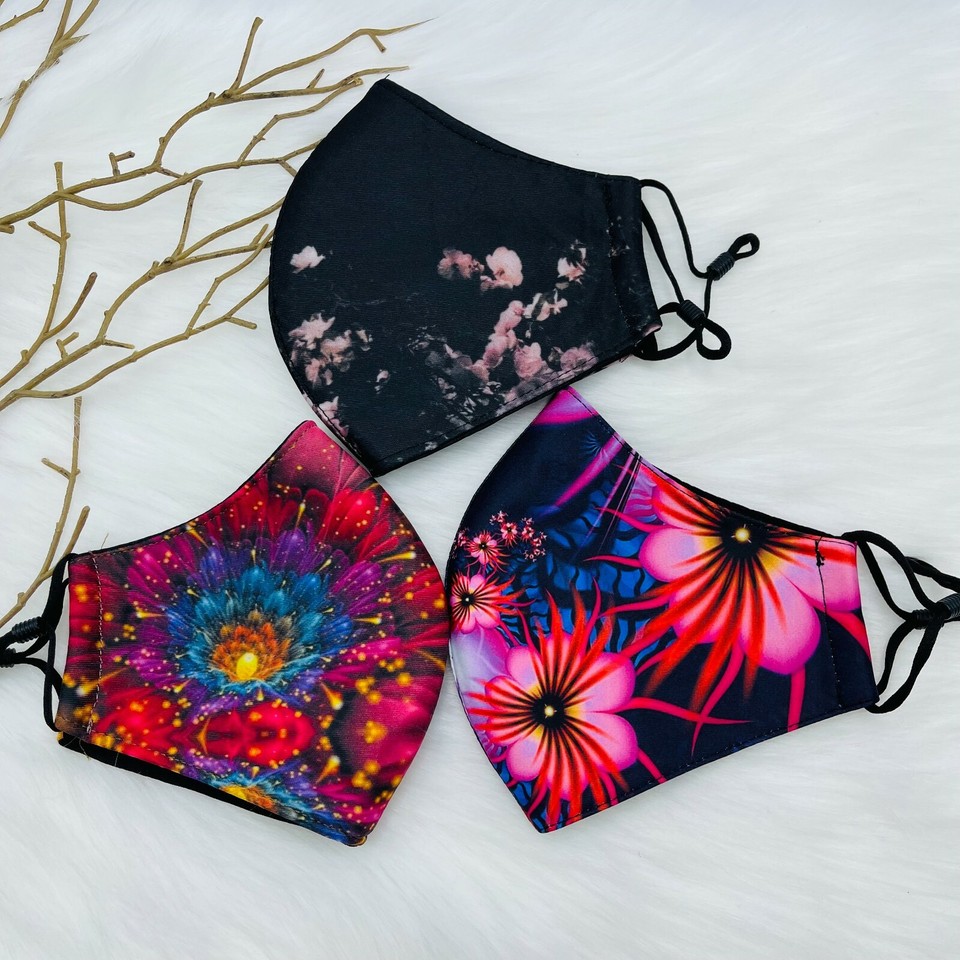 [3 PACK] Face Masks FASHION Polyester/Cotton Triple-Layer Washable - US ...