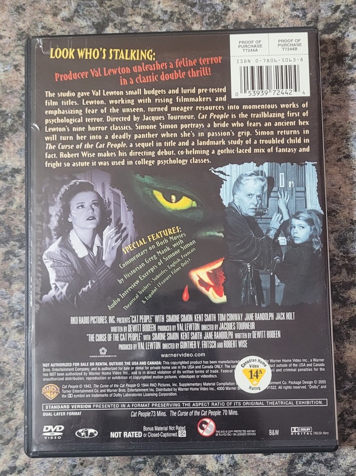 Val Lewton Cat People 1942 & Curse of the Cat People 1944 (2005 DVD) | eBay