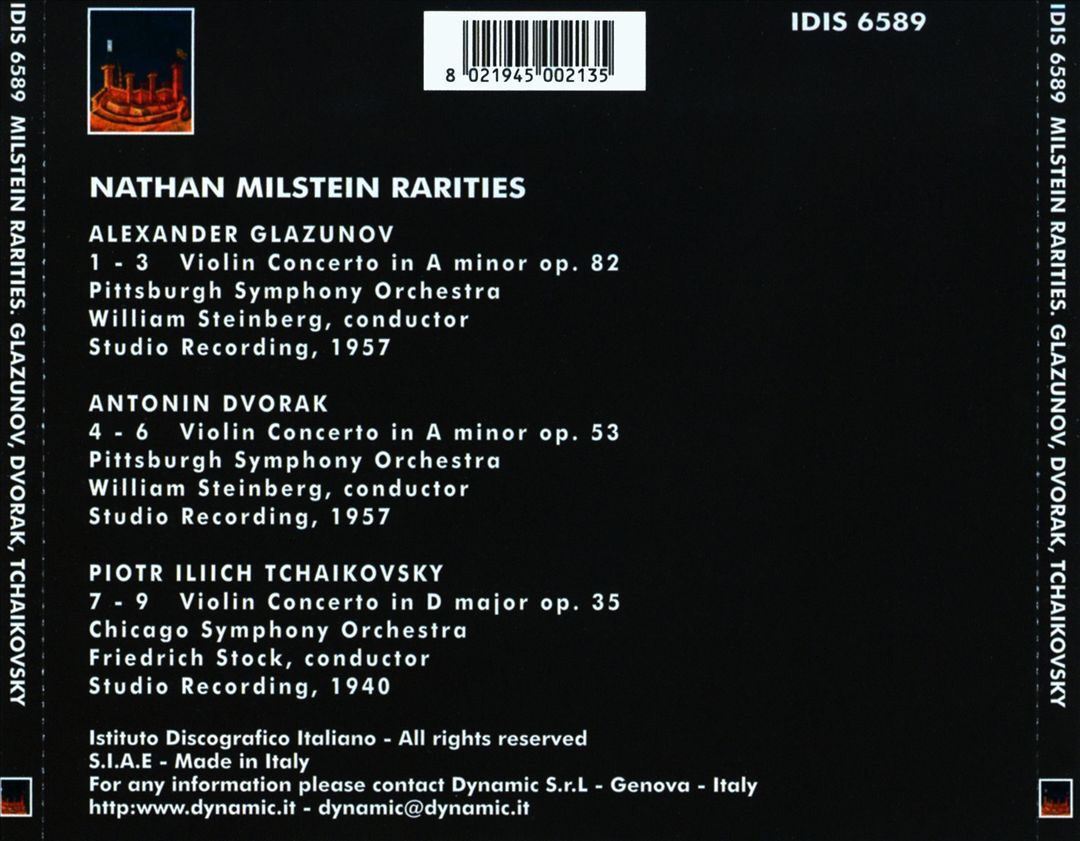 NATHAN MILSTEIN RARITIES: GLAZUNOV, DVORAK & TCHAIKOVSKY NEW CD ...