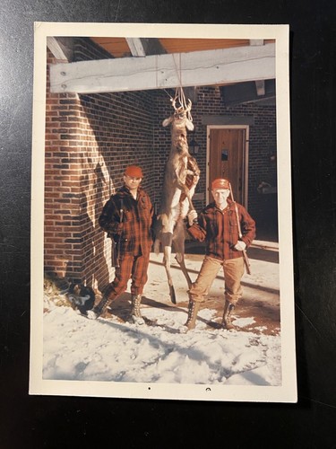 Vintage Photo ~1970 Hunters Trophy Buck Hunting Camp Wool Plaid Gun Man ...