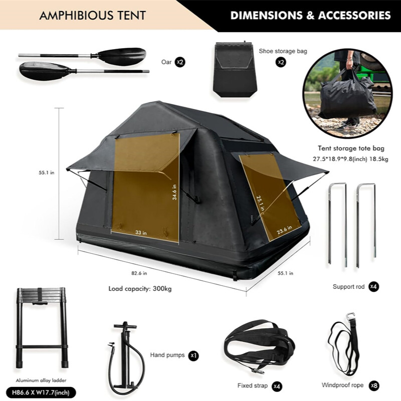 3 Person For Jeep Car Roof Top Inflatable Camping Tent Floating Tent w ...