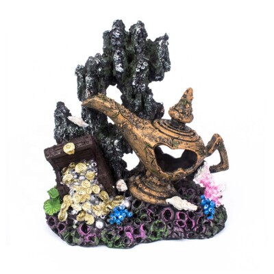 Aquarium Decoration Fish Tank Resin Aladdin Lamp Treasure Ornament ...