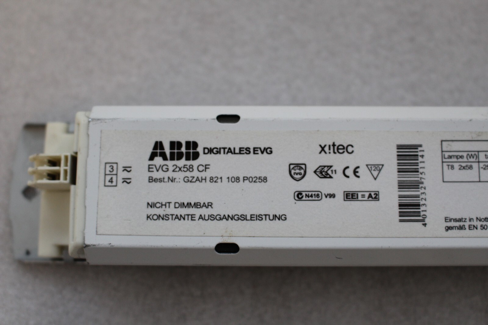 ABB Digitales EVG 2x58 CF GZAH 821 108 P0258 T8 2x58 0.47A ...