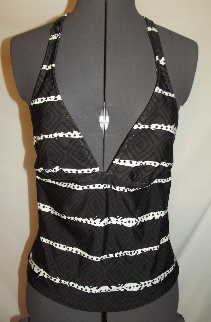 tankini swimsuit top chocolate brown/black geometric triangles Small 4/ ...