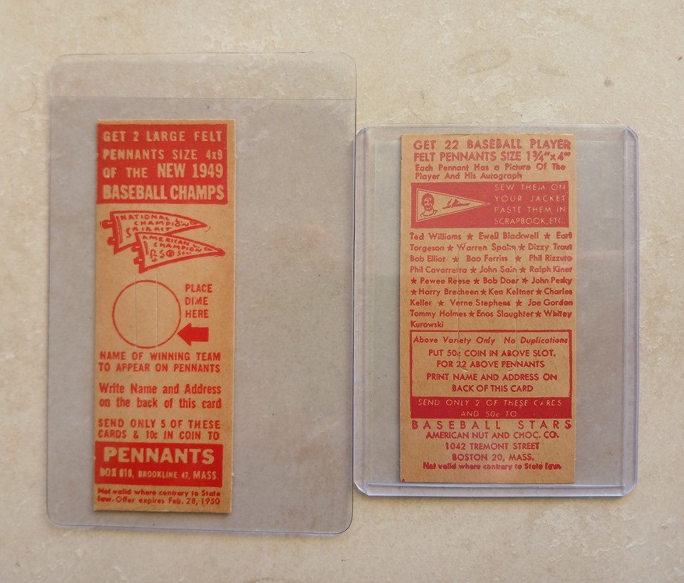 1949-1950 American Nut and Chocolate Baseball Pennant Order Cards (2 ...