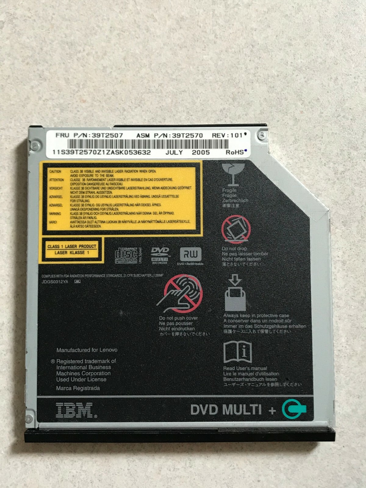 Lenovo ThinkPad DVD Multi Rewritable CD-RW Drive 39T2507 39T2570 UJ ...