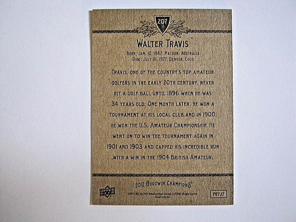 Walter Travis 2012 Upper Deck Goodwin Champions Super Short Print Card ...