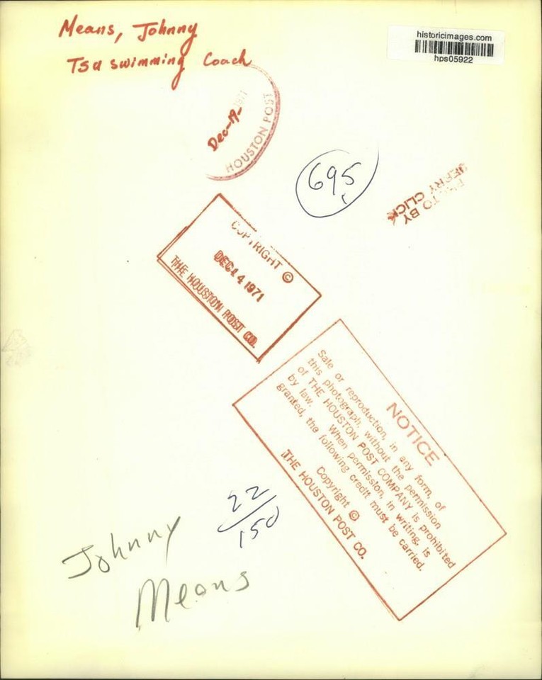 1971 Press Photo TSU Swimming Johnny Means sits in school's pool area ...