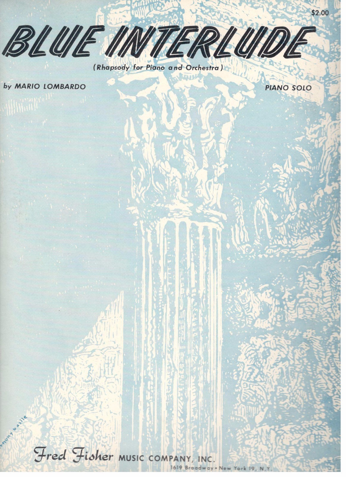 "BLUE INTERLUDE" PIANO SOLO-RHAPSODY/ORCHESTRA MUSIC BOOK-1961-RARE-NEW ...